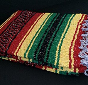 Open Road Goods Rasta Blanket or Hippie Blanket - Traditional Mexican Blanket/Mexican Falsa Blanket in Rasta Colors