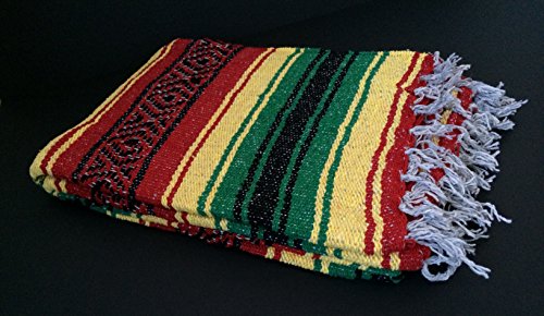 Open Road Goods Rasta Blanket or Hippie Blanket - Traditional Mexican Blanket/Mexican Falsa Blanket in Rasta Colors