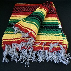 Open Road Goods Rasta Blanket or Hippie Blanket - Traditional Mexican Blanket/Mexican Falsa Blanket in Rasta Colors