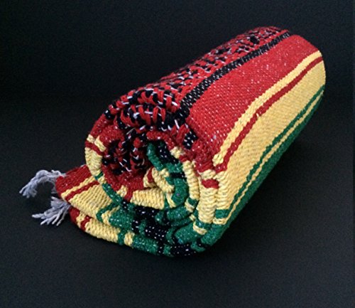 Open Road Goods Rasta Blanket or Hippie Blanket - Traditional Mexican Blanket/Mexican Falsa Blanket in Rasta Colors