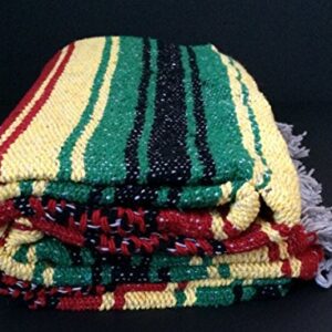 Open Road Goods Rasta Blanket or Hippie Blanket - Traditional Mexican Blanket/Mexican Falsa Blanket in Rasta Colors