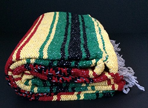 Open Road Goods Rasta Blanket or Hippie Blanket - Traditional Mexican Blanket/Mexican Falsa Blanket in Rasta Colors