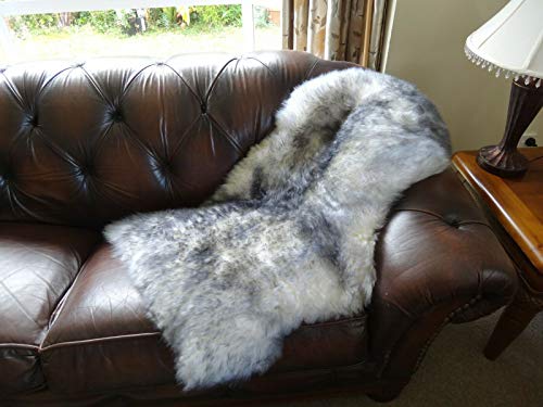 Starose New Zealand Genuine New Zealand Single Pelt Sheepskin Rug White / Grey Tipped