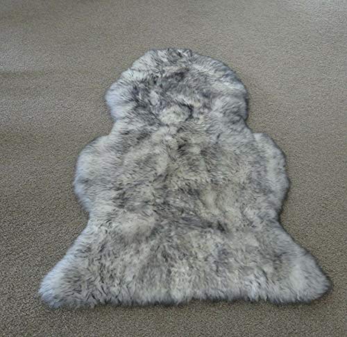 Starose New Zealand Genuine New Zealand Single Pelt Sheepskin Rug White / Grey Tipped