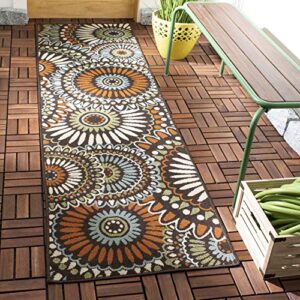 safavieh veranda collection 2’3″ x 10′ chocolate / terracotta ver091 boho floral indoor/ -outdoor non-shedding easy -cleaning patio backyard porch deck mudroom runner -rug