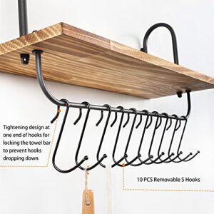 Olakee Floating Wall Shelves for Kitchen Bathroom Coffee Nook with 10 Adjustable Hooks for Mugs Cooking Utensils or Towel Rustic Storage Shelves Set of 2/17x5.9 inch (Carbonized Black)