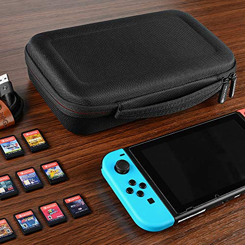 Geekria UltraShell Carrying Case Compatible with Nintendo Switch Console, Protective Travel Bag with Space for Cable, Charger, Accessories and Game Card Storage Slot (Black)