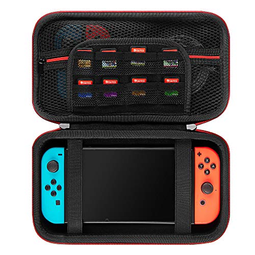 Geekria UltraShell Carrying Case Compatible with Nintendo Switch Console, Protective Travel Bag with Space for Cable, Charger, Accessories and Game Card Storage Slot (Black)