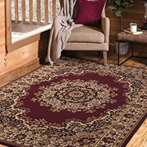 United Weavers of America, Dallas Collection, Area Rug, Indoor, Polypropylene, Jute Backing, Stain Resistant, Traditional, Burgundy, Floral Print, Rectangular, 5'3" x 7'2"