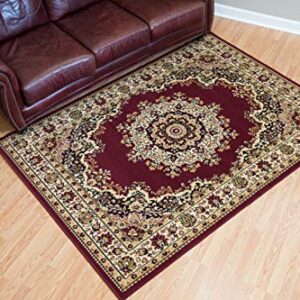 United Weavers of America, Dallas Collection, Area Rug, Indoor, Polypropylene, Jute Backing, Stain Resistant, Traditional, Burgundy, Floral Print, Rectangular, 5'3" x 7'2"