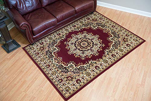 United Weavers of America, Dallas Collection, Area Rug, Indoor, Polypropylene, Jute Backing, Stain Resistant, Traditional, Burgundy, Floral Print, Rectangular, 5'3" x 7'2"