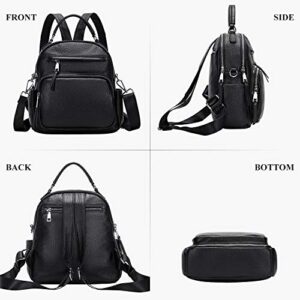 ALTOSY Genuine Leather Backpack for Women Small Convertible Backpack Purse Ladies Shoulder Bag 4 in 1 to Carry (S71 Black)