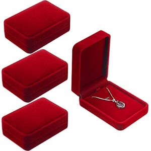 velvet necklace pendant case jewelry gift boxes for wedding christmas thanksgiving birthday, jewelry showcase displays, wine red, 3.94 x 2.75 x 1.37 inches (4 pieces)