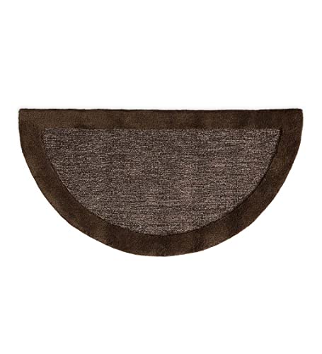 Plow & Hearth Madrid 2'x4' Banded Half Round Fireproof Hearth Rug | Charcoal Brown | 100% Wool Fireplace Mat | Protect Home Décor Hardwood Floor and Carpet from Sparks and Embers Wood Stove