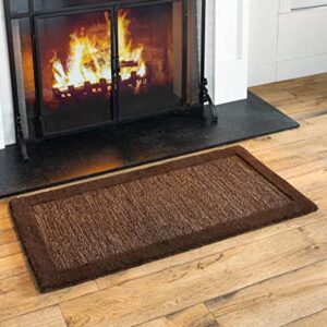 Plow & Hearth Madrid 2'x4' Banded Half Round Fireproof Hearth Rug | Charcoal Brown | 100% Wool Fireplace Mat | Protect Home Décor Hardwood Floor and Carpet from Sparks and Embers Wood Stove