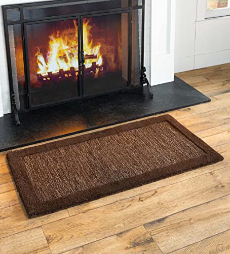 Plow & Hearth Madrid 2'x4' Banded Half Round Fireproof Hearth Rug | Charcoal Brown | 100% Wool Fireplace Mat | Protect Home Décor Hardwood Floor and Carpet from Sparks and Embers Wood Stove