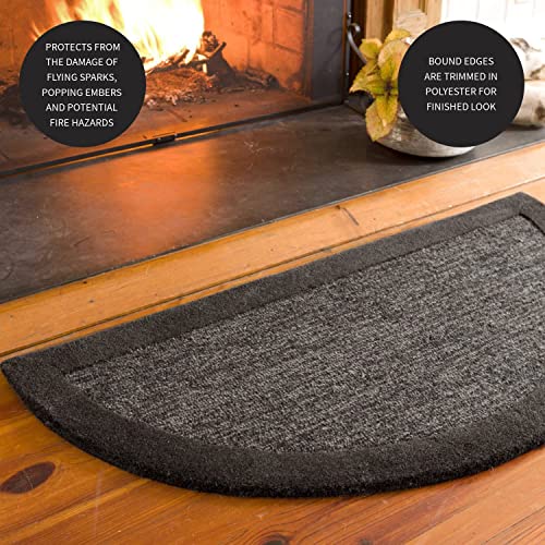 Plow & Hearth Madrid 2'x4' Banded Half Round Fireproof Hearth Rug | Charcoal Brown | 100% Wool Fireplace Mat | Protect Home Décor Hardwood Floor and Carpet from Sparks and Embers Wood Stove