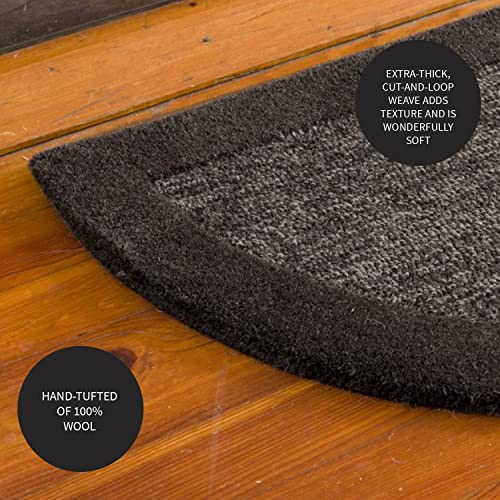 Plow & Hearth Madrid 2'x4' Banded Half Round Fireproof Hearth Rug | Charcoal Brown | 100% Wool Fireplace Mat | Protect Home Décor Hardwood Floor and Carpet from Sparks and Embers Wood Stove