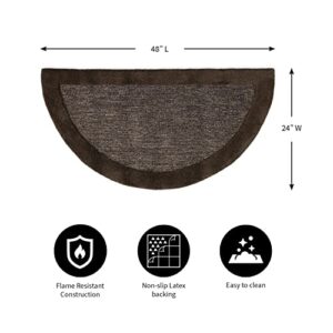 Plow & Hearth Madrid 2'x4' Banded Half Round Fireproof Hearth Rug | Charcoal Brown | 100% Wool Fireplace Mat | Protect Home Décor Hardwood Floor and Carpet from Sparks and Embers Wood Stove