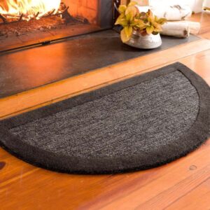 Plow & Hearth Madrid 2'x4' Banded Half Round Fireproof Hearth Rug | Charcoal Brown | 100% Wool Fireplace Mat | Protect Home Décor Hardwood Floor and Carpet from Sparks and Embers Wood Stove