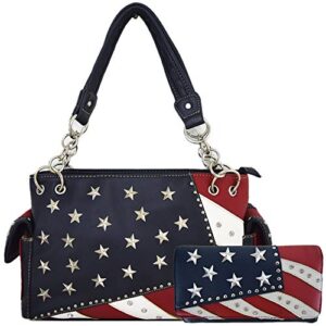 western cowgirl american flag stars and stripes rhinestone women leather handbag country purses wallet set red white blue, large