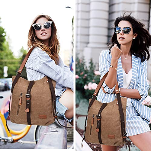 JOSEKO Tote Purse for Women,Canvas Shoulder Bag Handbag Casual School Hobo Bag Convertible Backpack for Work Travel