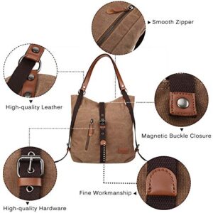 JOSEKO Tote Purse for Women,Canvas Shoulder Bag Handbag Casual School Hobo Bag Convertible Backpack for Work Travel