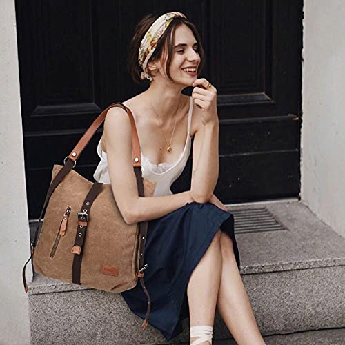 JOSEKO Tote Purse for Women,Canvas Shoulder Bag Handbag Casual School Hobo Bag Convertible Backpack for Work Travel