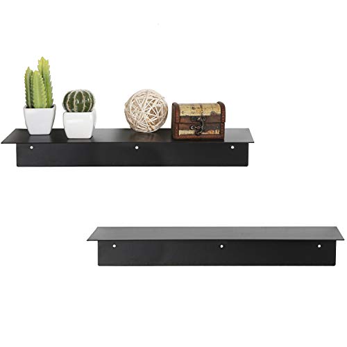 MyGift 17-Inch Wall Mounted Modern Black Metal Floating Display Shelf, Set of 2