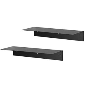 MyGift 17-Inch Wall Mounted Modern Black Metal Floating Display Shelf, Set of 2