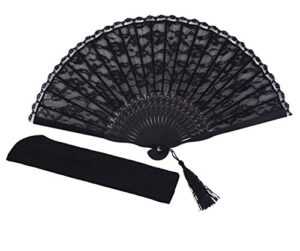 meifan womens multi color handmade cotton lace folding hand fan (black-a)