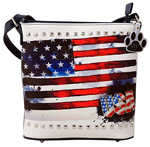 HW Collection Western USA American Flag Stars Stripes Concealed Carry Purse Crossbody Handbag (USA Flag Purse)