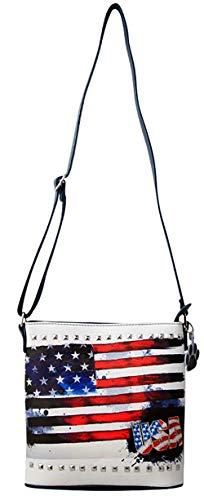 HW Collection Western USA American Flag Stars Stripes Concealed Carry Purse Crossbody Handbag (USA Flag Purse)