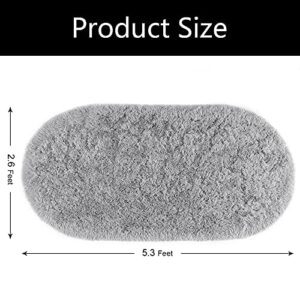 Softlife Fluffy Rugs for Bedroom, Shag Cute Area Rug for Girls and Kids Baby Room Home Decor, 2.6 x 5.3 Feet Oval Indoor Carpet for Nursery Dorm Living Room, Grey