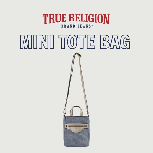 True Religion Women's Mini Tote Bag, Purse Shoulder Handbag with Adjustable Crossbody Strap, Blue