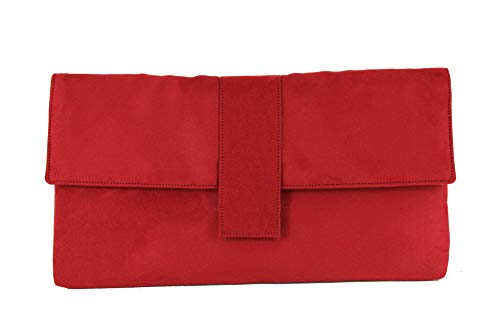 LONI Womens Fab Large Faux Suede Clutch Bag/Shoulder Bag In Dark Red