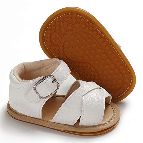 SOFMUO Baby Girls Boys Sandals Premium Soft Anti-Slip Rubber Sole Infant Summer Outdoor Shoes Toddler First Walkers (12-18 Months M US Infant, A-White)