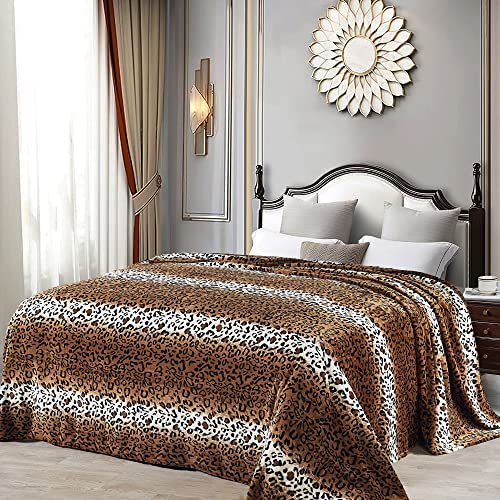 Home Soft Things Light Weight Animal Safari Style ST Leopard Printed Flannel Fleece Blanket (Queen)