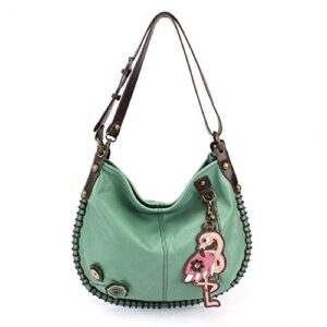 chala convertible hobo large tote bag flamingo vegan leather teal green