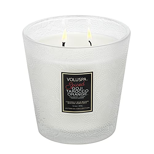 Voluspa Spiced Goji Tarocco Orange Candle | 2 Wick Glass Boxed Hearth | 16.5 Oz | Holiday Scent |All Natural Wicks and Coconut Wax for Clean Burning