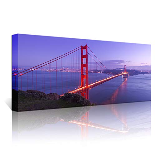 VividHome Beautiful San Francisco Golden Gate Bridge Canvas Prints Wall Art Cityscape Picture for Living Room Bedroom Office Decoration 20x48 Inch