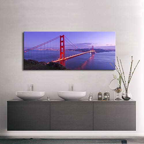 VividHome Beautiful San Francisco Golden Gate Bridge Canvas Prints Wall Art Cityscape Picture for Living Room Bedroom Office Decoration 20x48 Inch