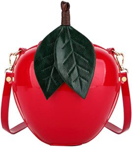 qzunique fruit shape handbag pu crossbody shoulder bag adjustable strap clutch jelly purse red apple