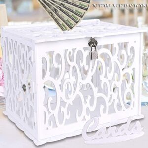 ourwarm wedding card box pvc hollow wedding envelope box with lock and card sign, upgraded security money box gift card box for wedding reception birthday baby shower graduation party supplies