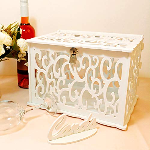 OurWarm Wedding Card Box PVC Hollow Wedding Envelope Box with Lock and Card Sign, Upgraded Security Money Box Gift Card Box for Wedding Reception Birthday Baby Shower Graduation Party Supplies