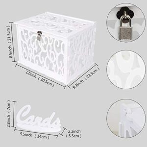 OurWarm Wedding Card Box PVC Hollow Wedding Envelope Box with Lock and Card Sign, Upgraded Security Money Box Gift Card Box for Wedding Reception Birthday Baby Shower Graduation Party Supplies