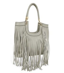 beaute bags maddee fringe tassel shoulder handbag vegan leather (pewter)