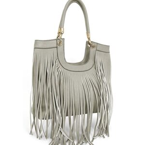 Beaute Bags Maddee Fringe Tassel Shoulder Handbag Vegan Leather (Pewter)