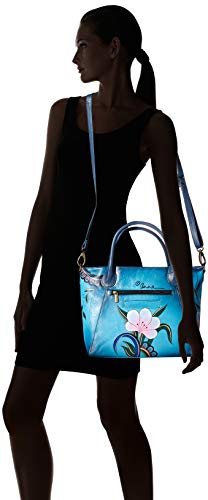 Anna by Anuschka Women's Genuine Leather Large Slouch Tote Bag | Hand Painted Original Artwork | Denim Paisley Floral