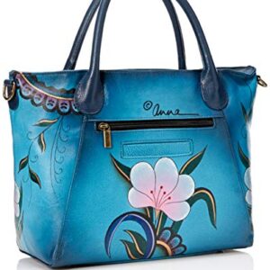 Anna by Anuschka Women's Genuine Leather Large Slouch Tote Bag | Hand Painted Original Artwork | Denim Paisley Floral